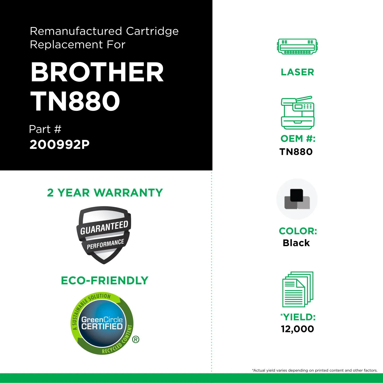 Brother TN880 Remanufactured Black Laser Cartridge | Clover Imaging Canada