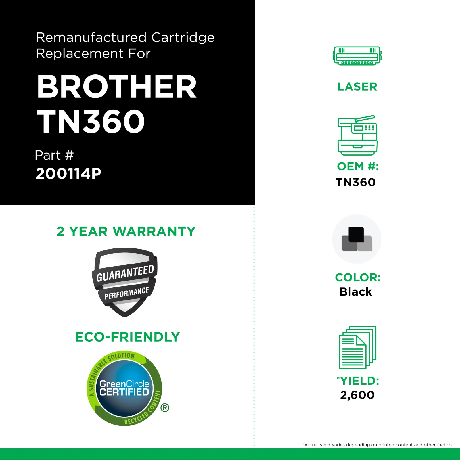 Brother TN360 Remanufactured Black Laser Cartridge | Clover Imaging Canada
