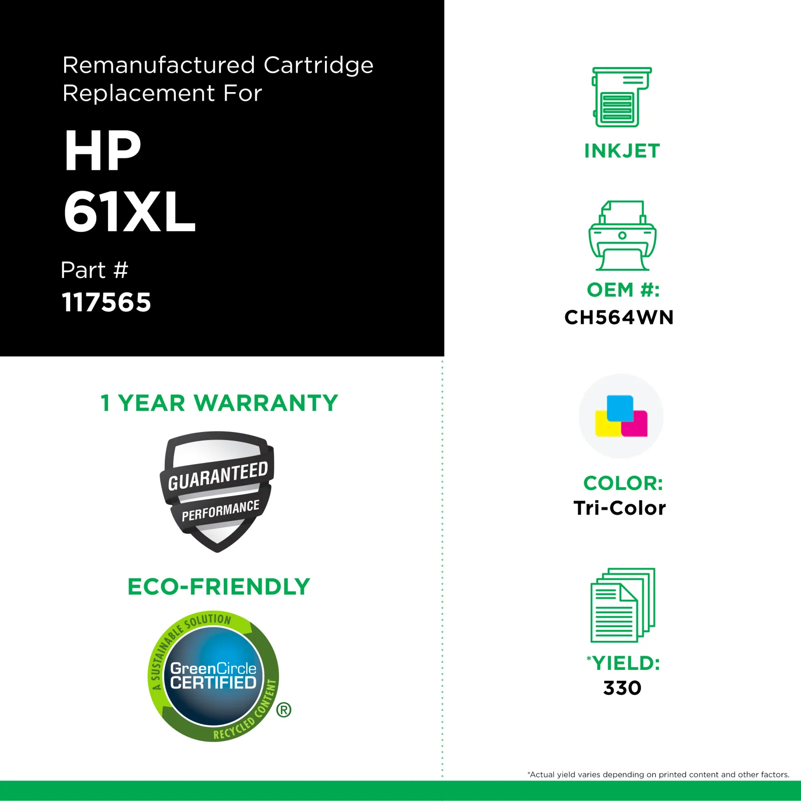 HP CH564WN Remanufactured Tri-Color Ink Cartridge | Clover Imaging ...