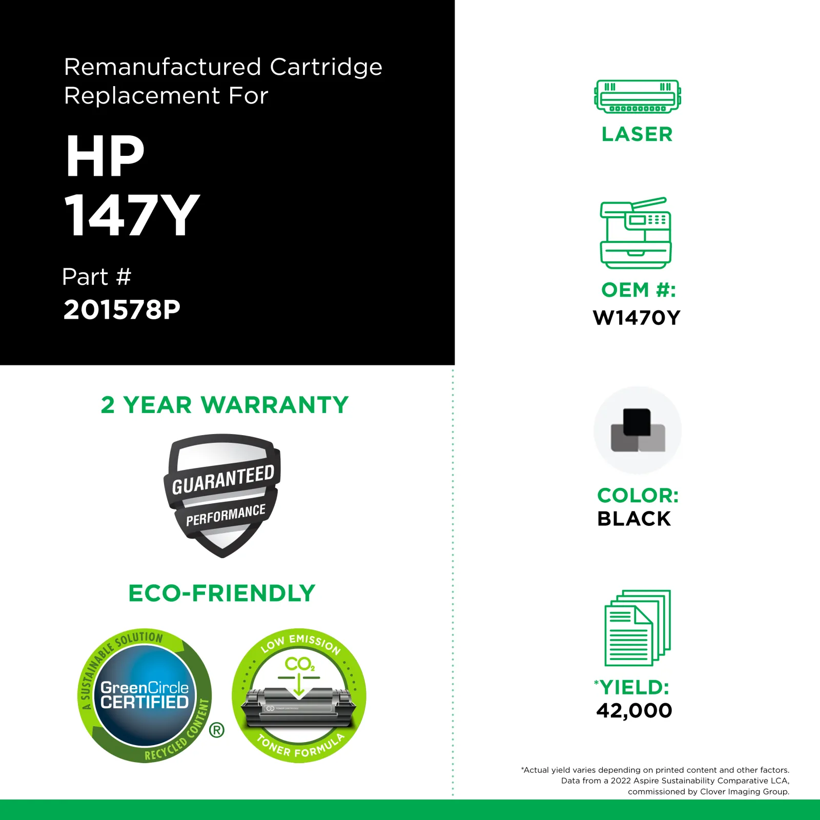 HP W1470Y Remanufactured Black Laser Cartridge | Clover Imaging Canada